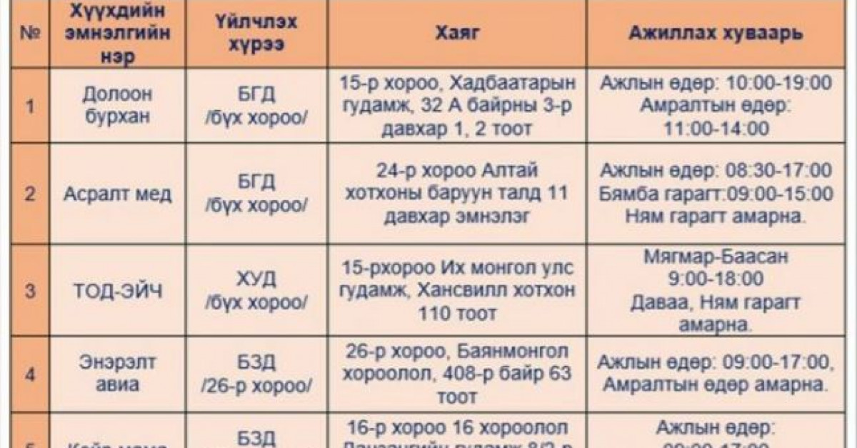 Хүүхдийн үзлэг үнэ төлбөргүй хийх хувийн эмнэлгүүдийн жагсаалт · Dorgio Mn