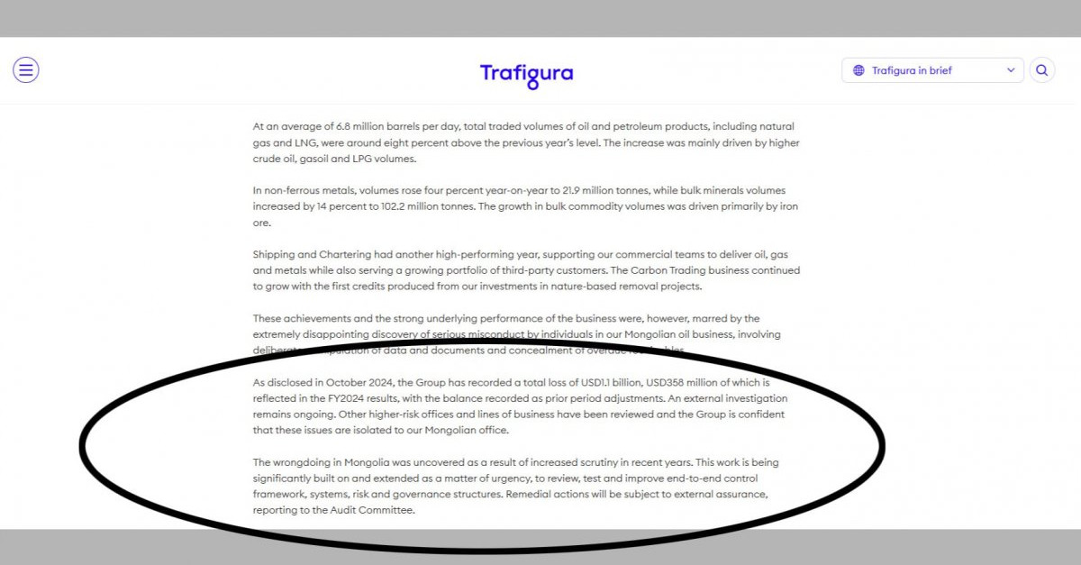 “Трафигура” групп Монголд 1.1 тэрбум доллараа алдсанаас болж ашгийн 62 хувийн алдагдал хүлээсэн ...